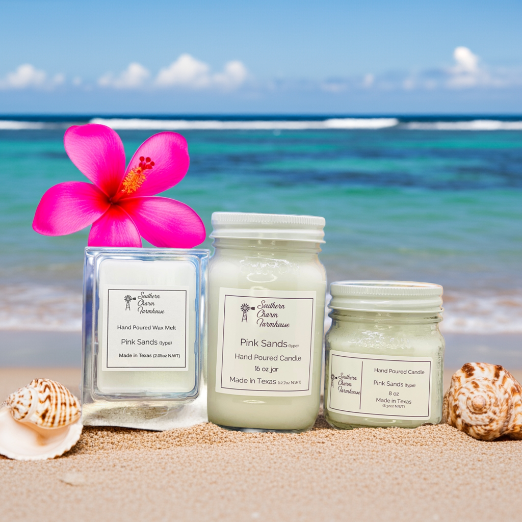 Pink Sands Candle/ Tropical Paradise Scent/ Southern Charm Farmhouse